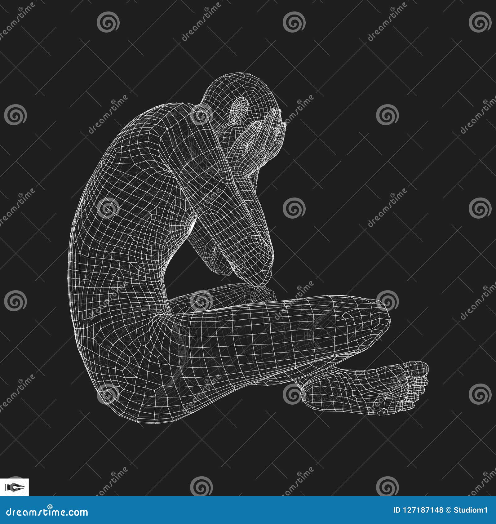Man in a Thinker Pose. 3D Model of Man. Geometric Design. Human Body ...