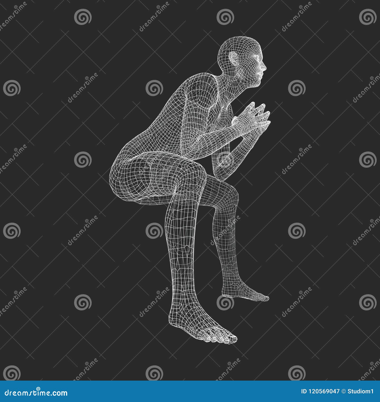 Man in a Thinker Pose. 3D Model of Man. Geometric Design Stock Vector ...