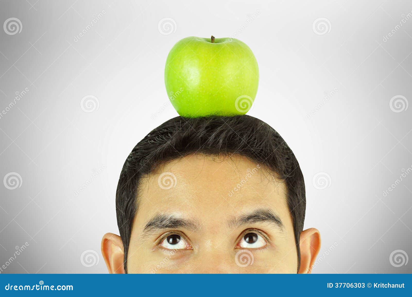 A Man Thinking with Apple on the Head Stock Image - Image of cute ...