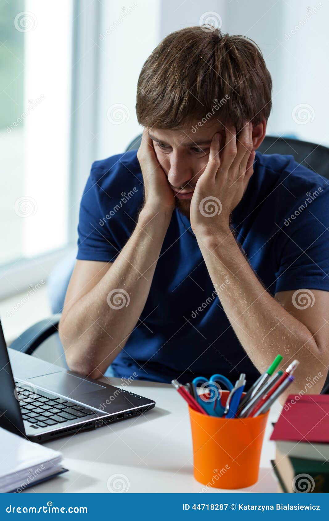 Man thinking on assignment stock image. Image of hard - 44718287