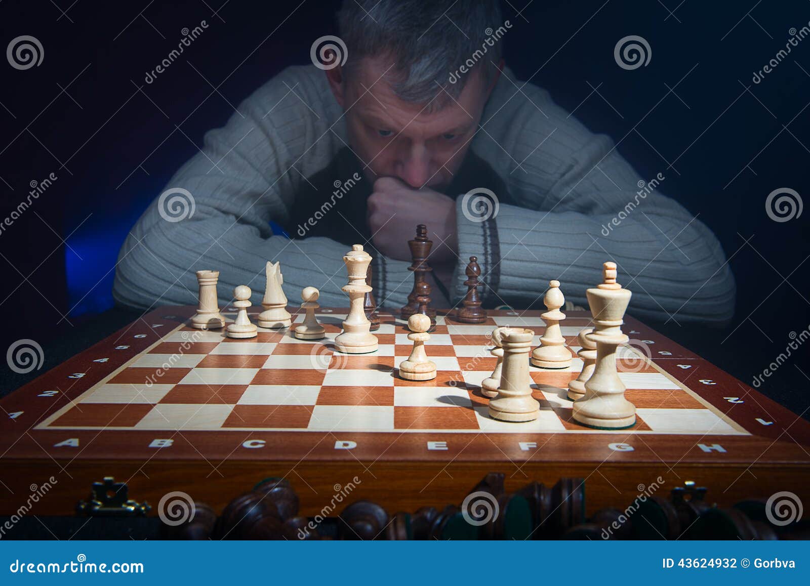 Man Thinking Behind Chessboard. Stock Photo - Image of position, player ...