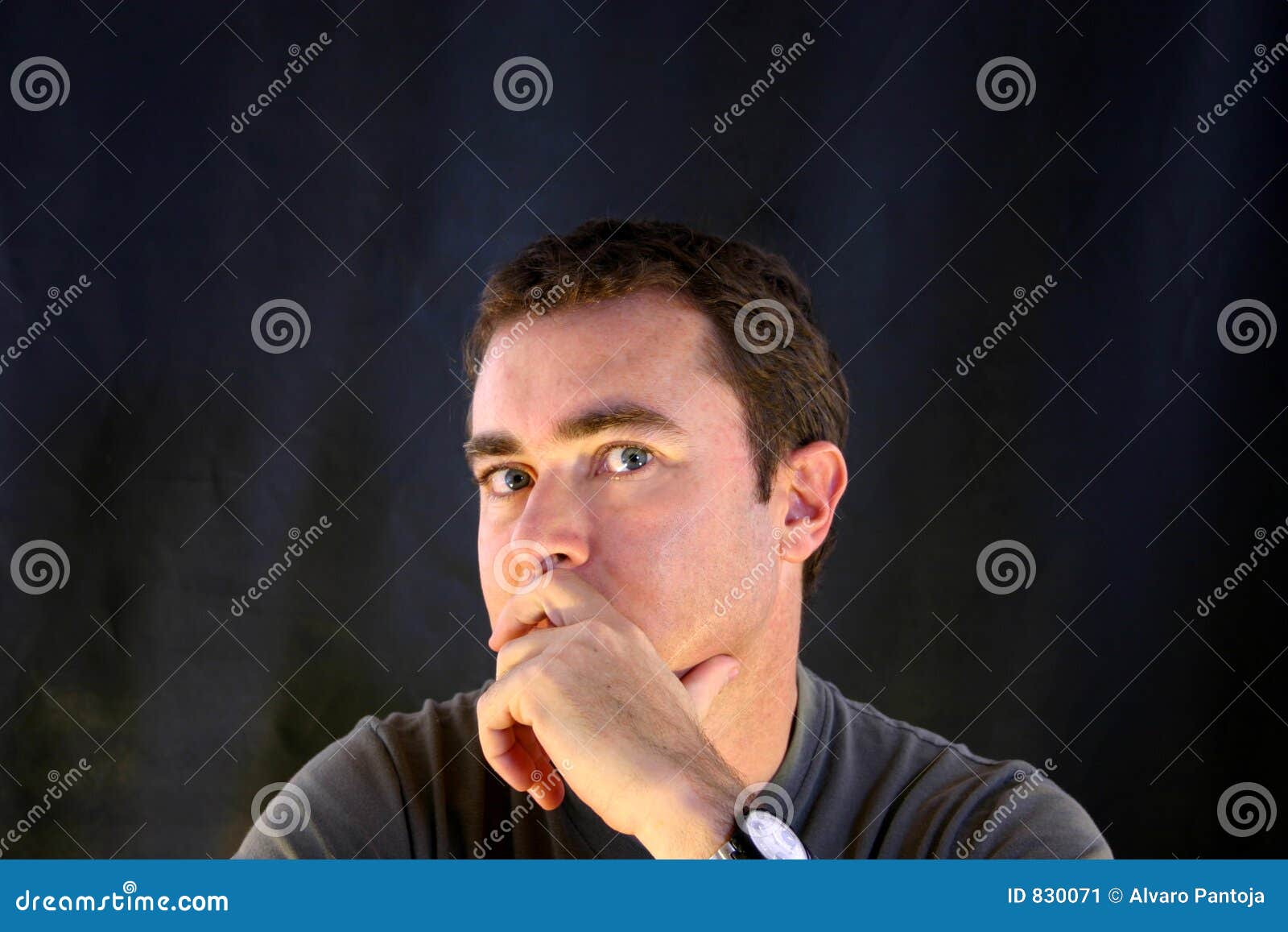 Man Thinking with Black Background Stock Image - Image of college ...