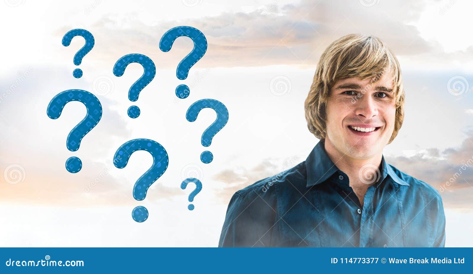 Man Thinking with Blue Thatched Question Marks Stock Illustration ...