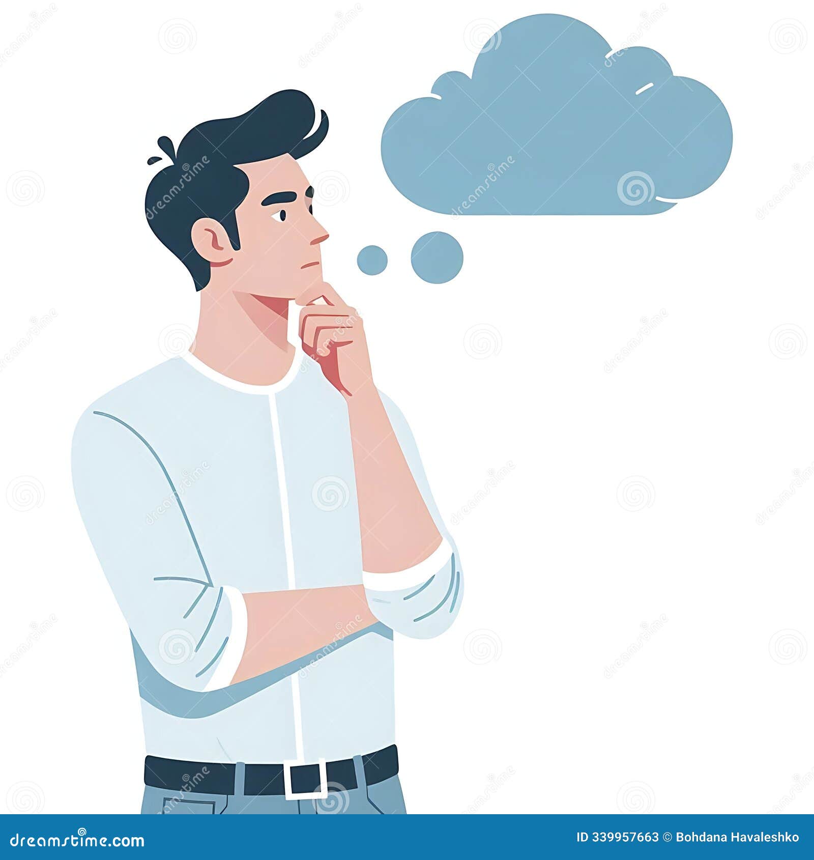 Man with Thinking Bubble Illustration in Flat Style on White Background ...