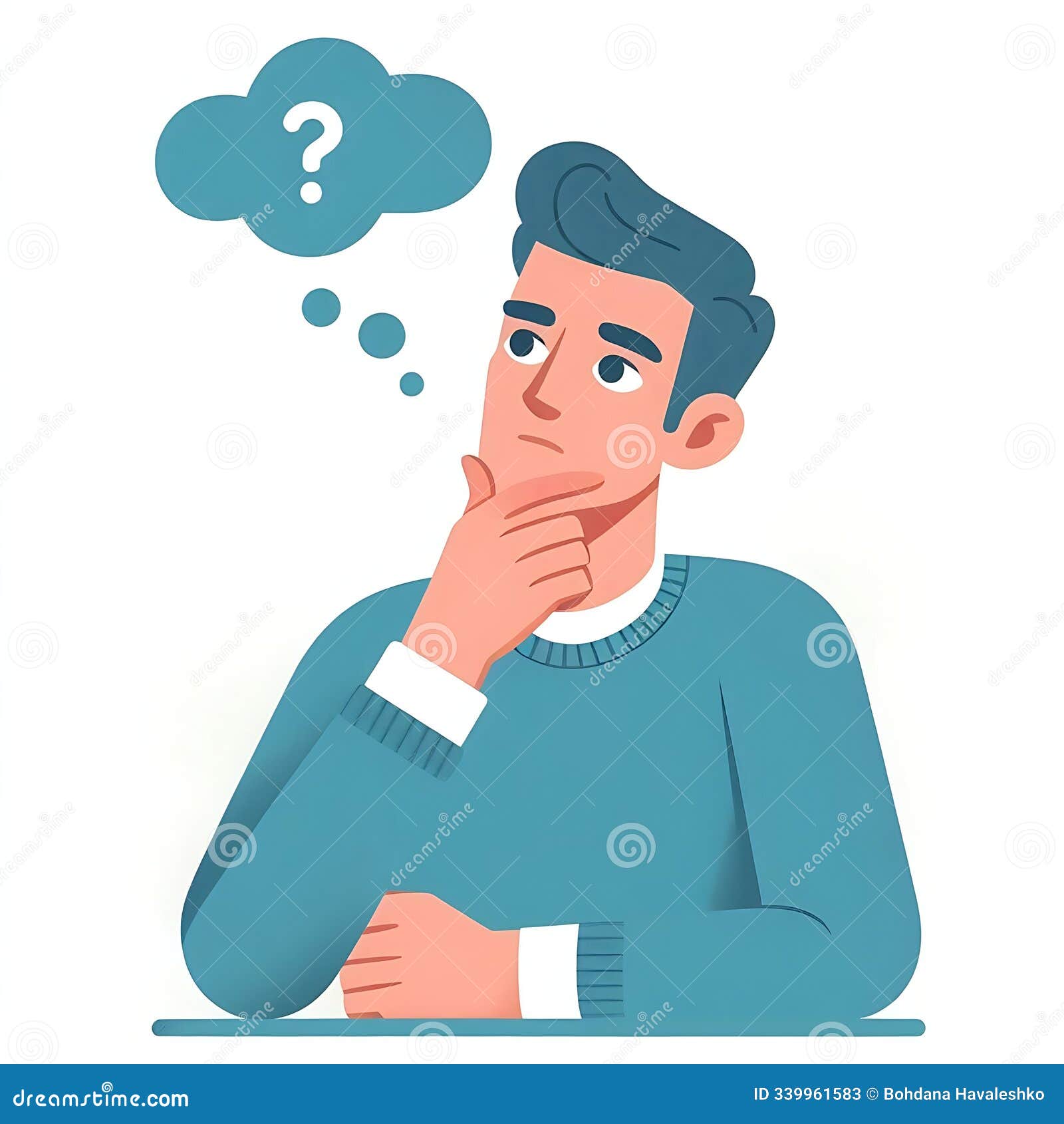 Man with Thinking Bubble Illustration in Flat Style on White Background ...