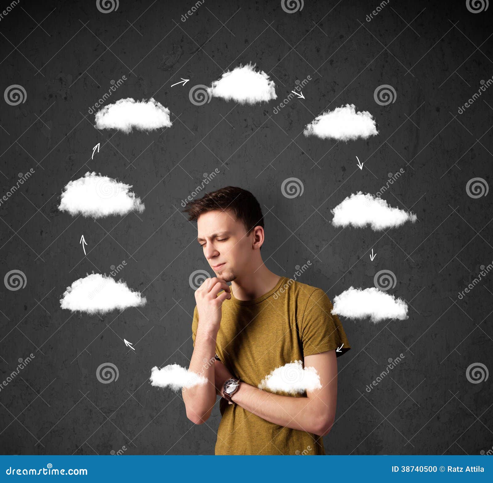 Man thinking with cloud stock photo. Image of handsome - 38740500
