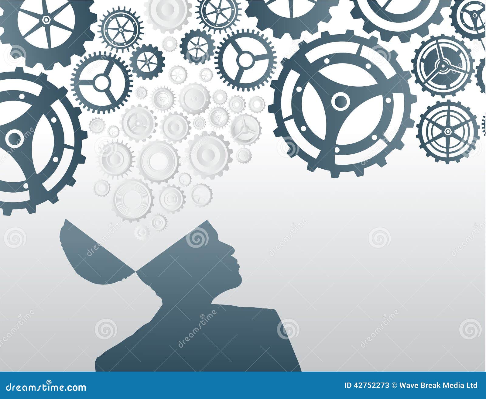 Man Thinking about Cogs and Wheels Stock Vector - Illustration of open ...