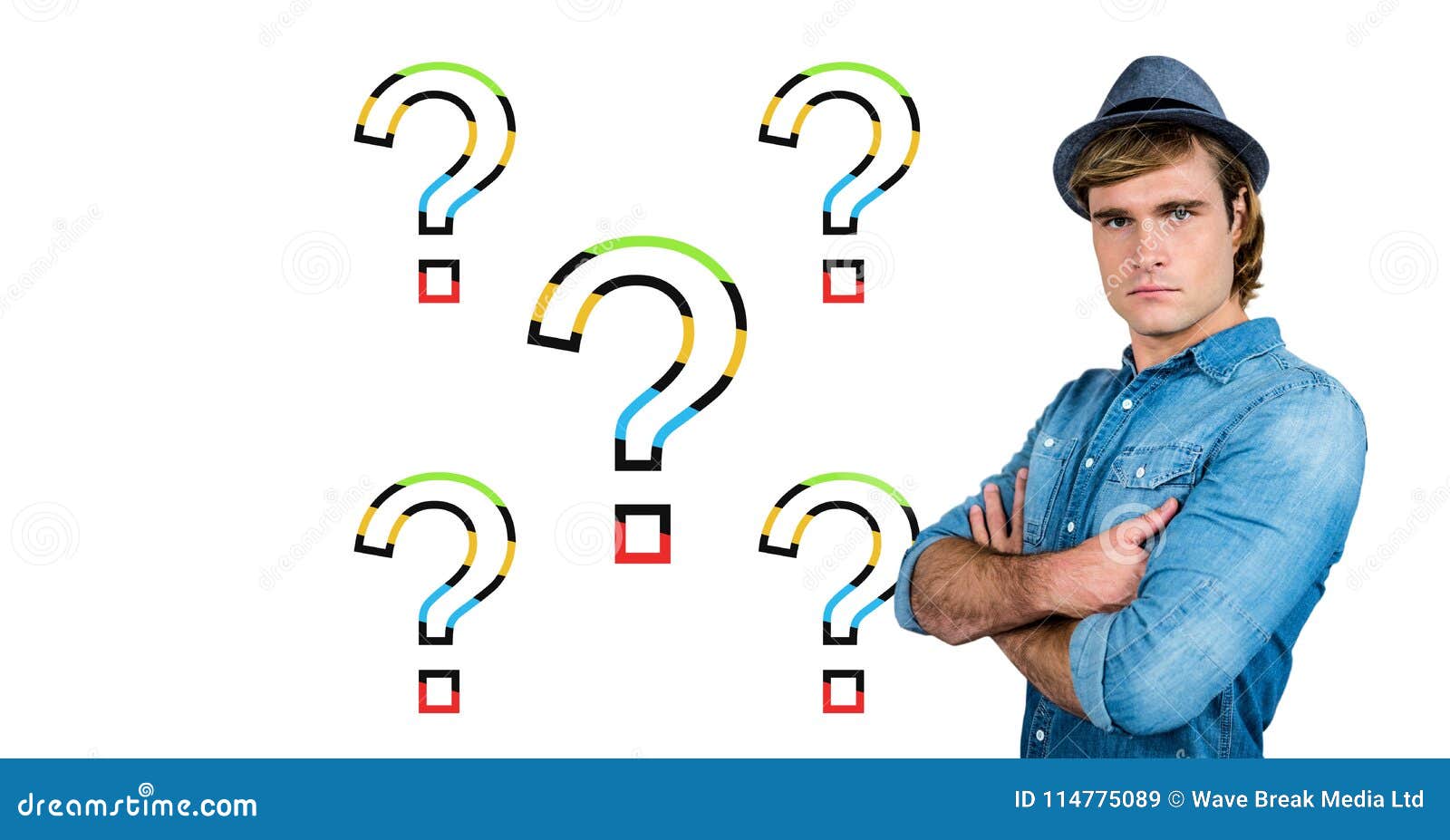 Man Thinking With Colorful Question Marks Royalty-Free Stock Photo ...