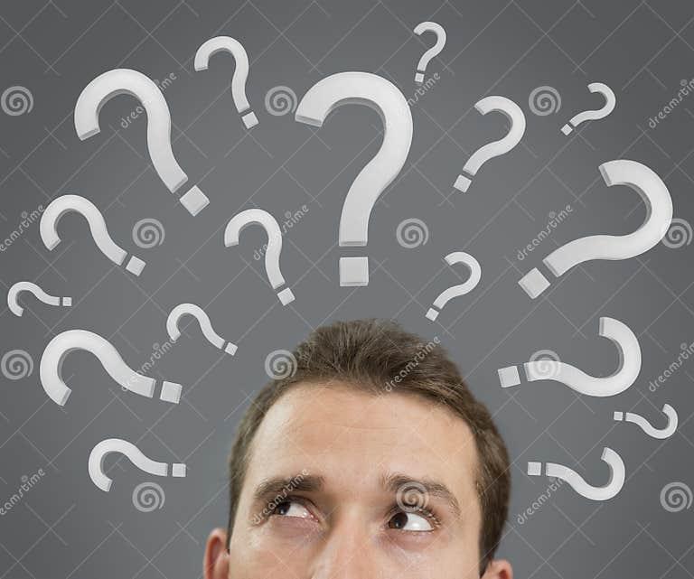 Man Thinking Concept with Question Marks Stock Photo - Image of looking ...