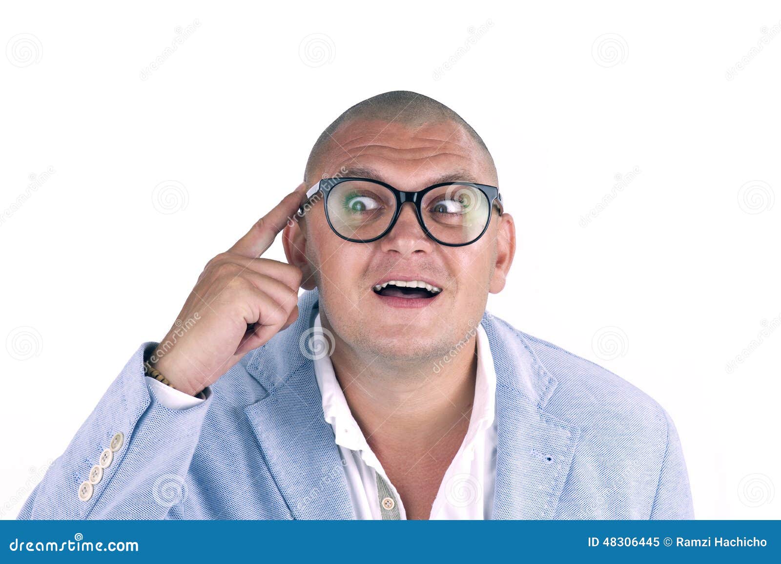 Man Thinking while Doing a Silly Face with Nerd Glasses Stock Image ...