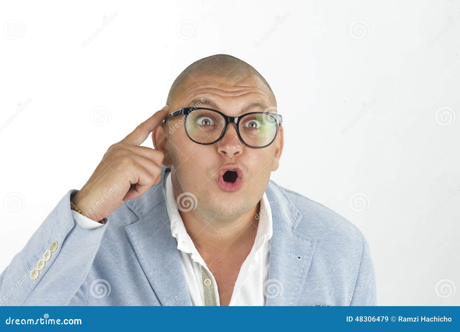 Man Thinking while Doing a Silly Face with Nerd Glasses Stock Image ...