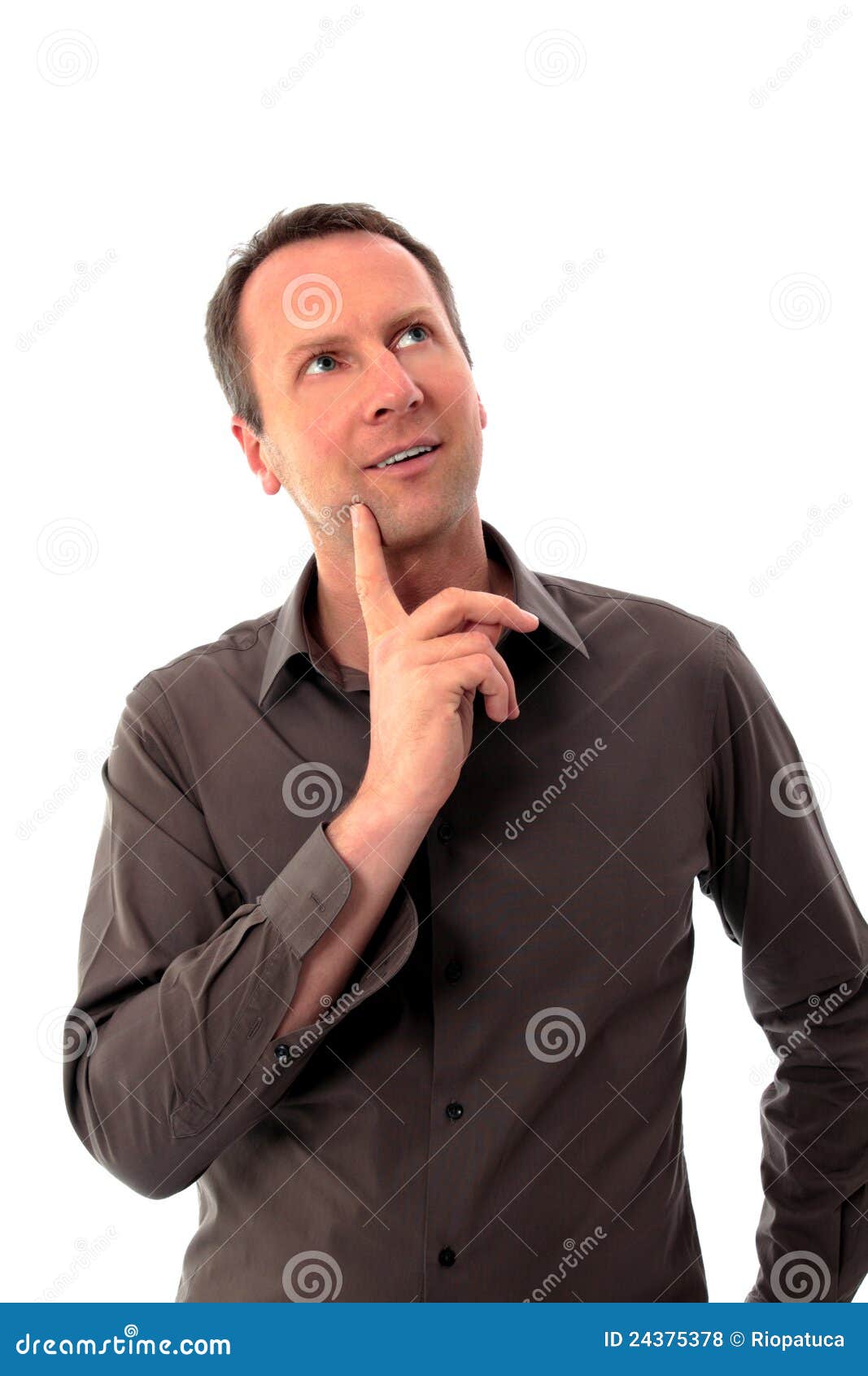 Man Thinking with Finger on Chin Stock Photo - Image of thinking, doubt ...