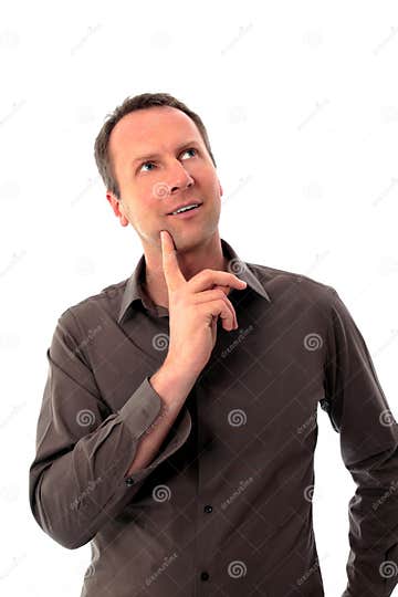 Man Thinking with Finger on Chin Stock Photo - Image of thinking, doubt ...