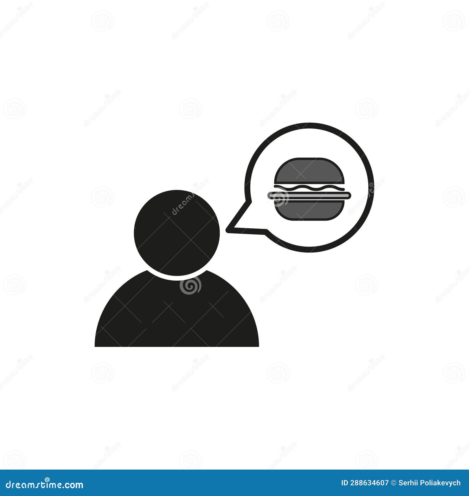 Man Thinking about Food Icon. Chat Bubble with Hamburger Inside. Vector ...