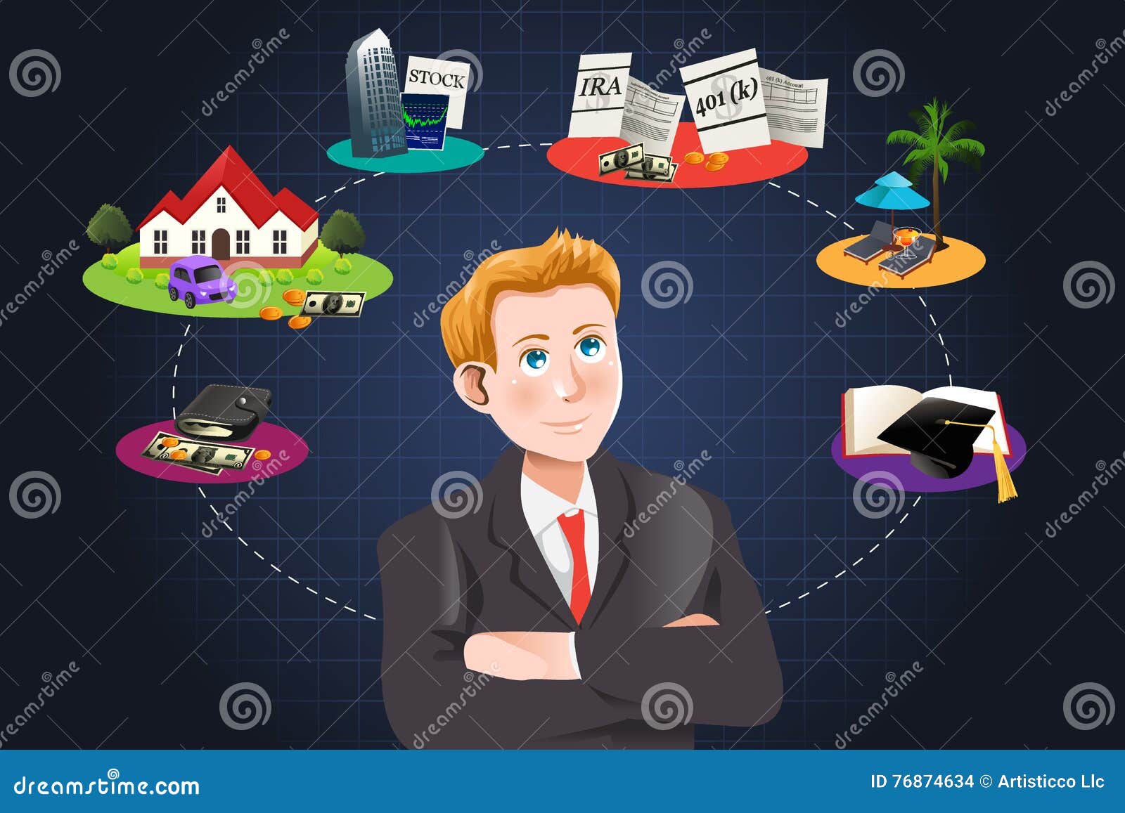 Man Thinking about Future Financial Plan Stock Vector - Illustration of ...