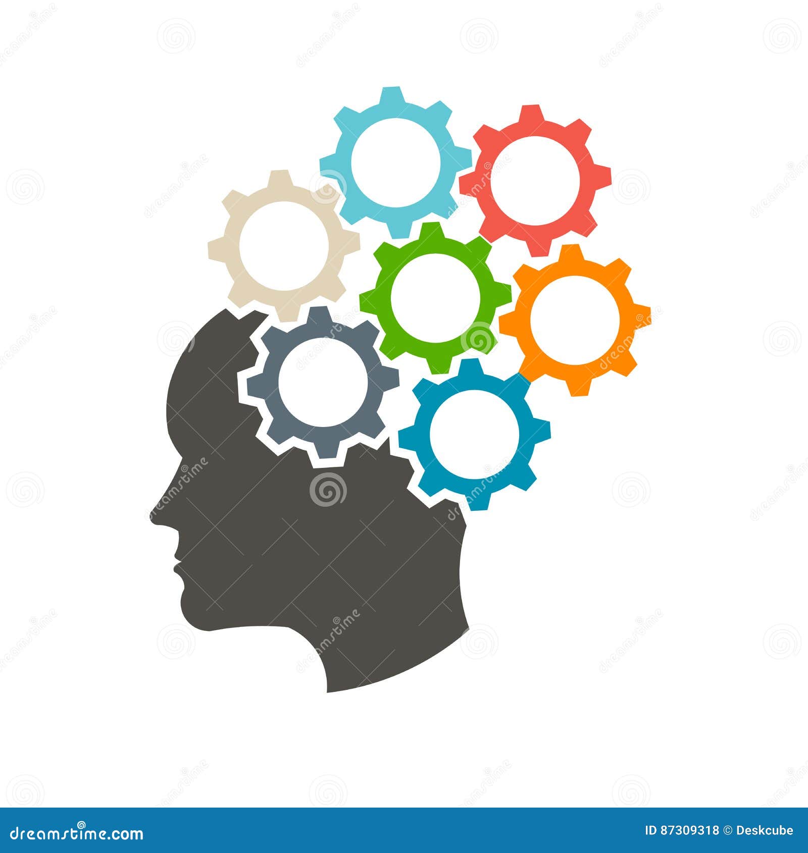 Man Thinking in Gears Logo stock illustration. Illustration of label ...