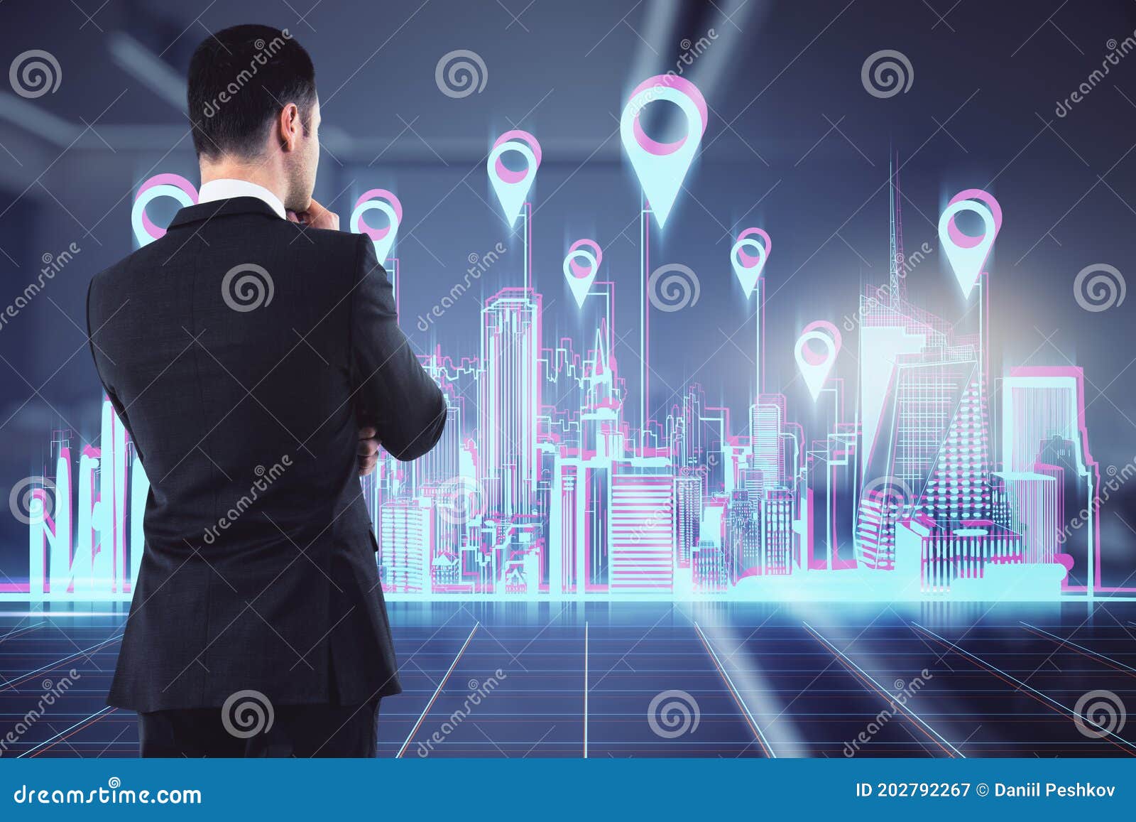 Man Thinking on Geolocation Concept Background Stock Image - Image of ...