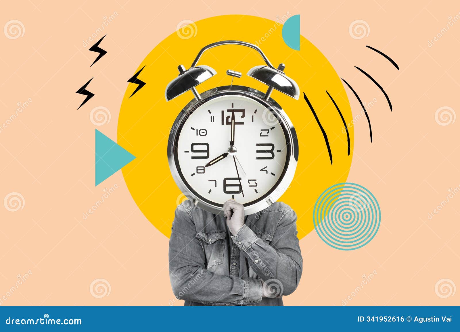 Man with Thinking Gesture and a Clock in the Place of His Head Stock ...