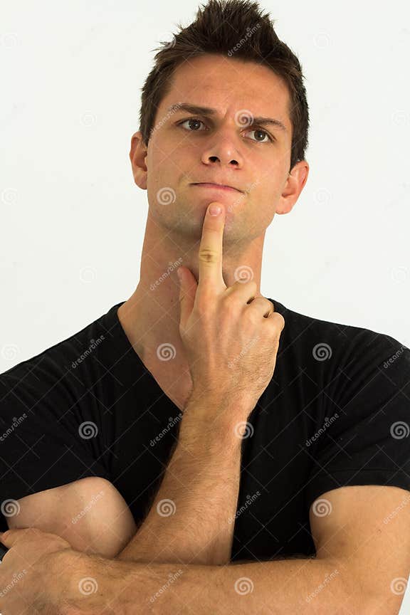 Man Thinking with Hand on Chin Stock Photo - Image of idea, head: 21846918