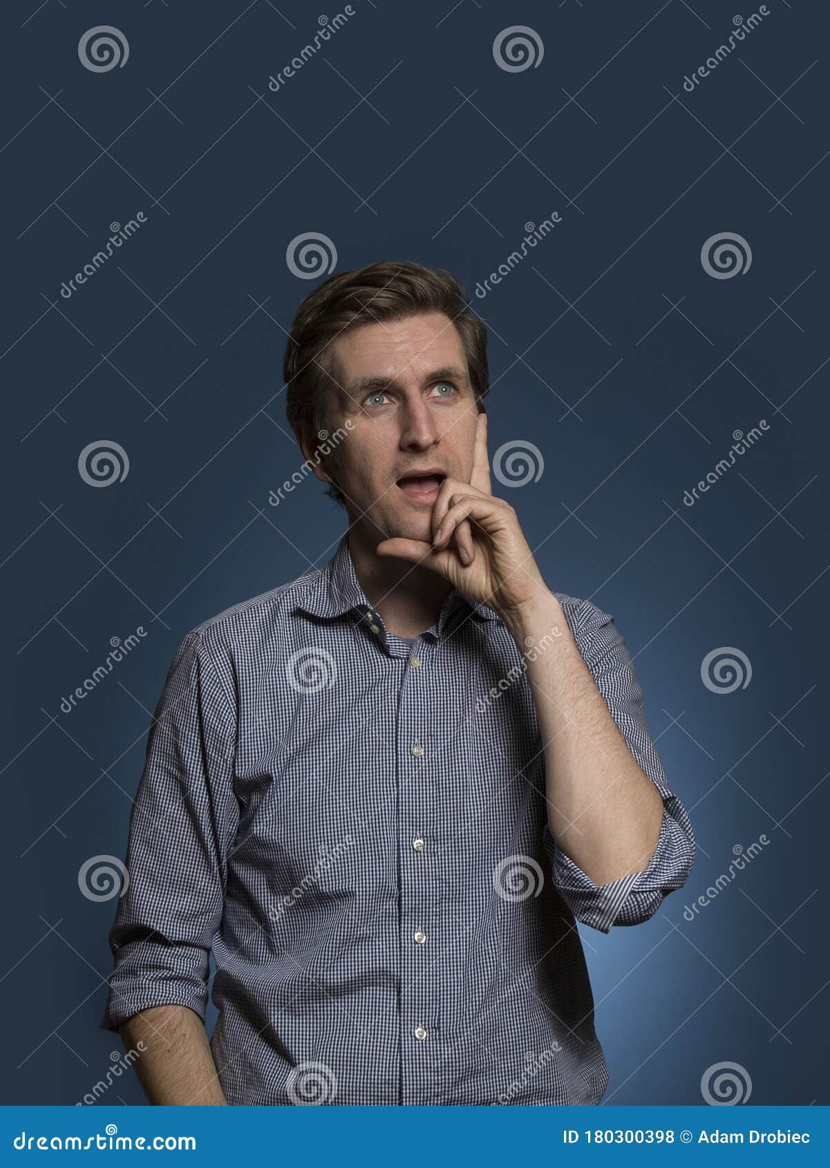 Man Thinking with Hand on Chin Stock Photo - Image of color, medium ...