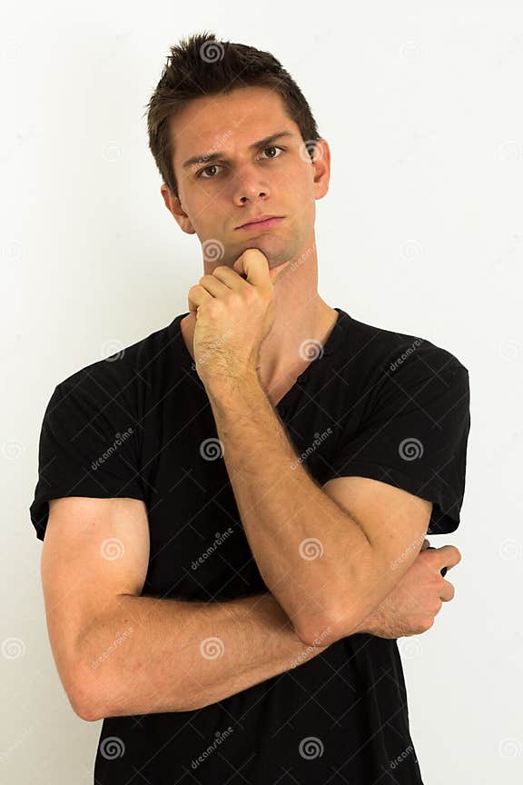 Man Thinking with Hand on Face Stock Image - Image of attractive ...
