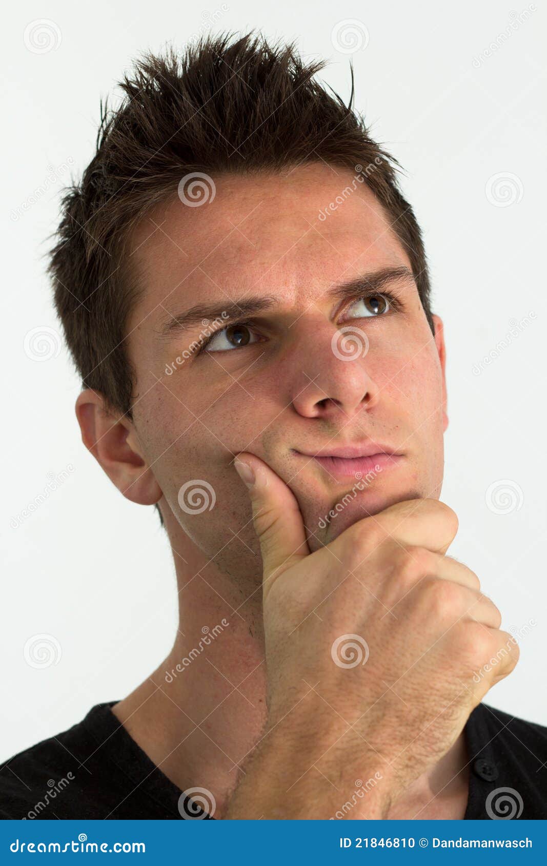 Man Thinking with Hand on Face and Looking Up Stock Photo - Image of ...