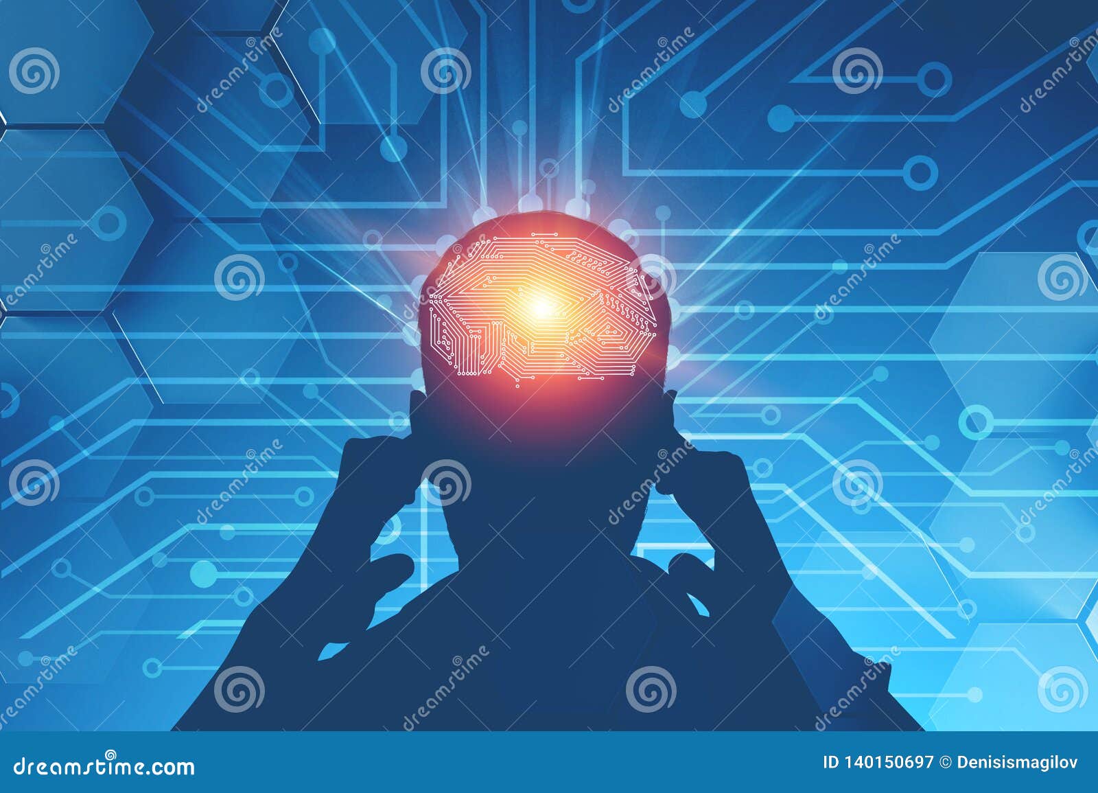Man Thinking Hard, AI Concept Stock Image - Image of connection, energy ...