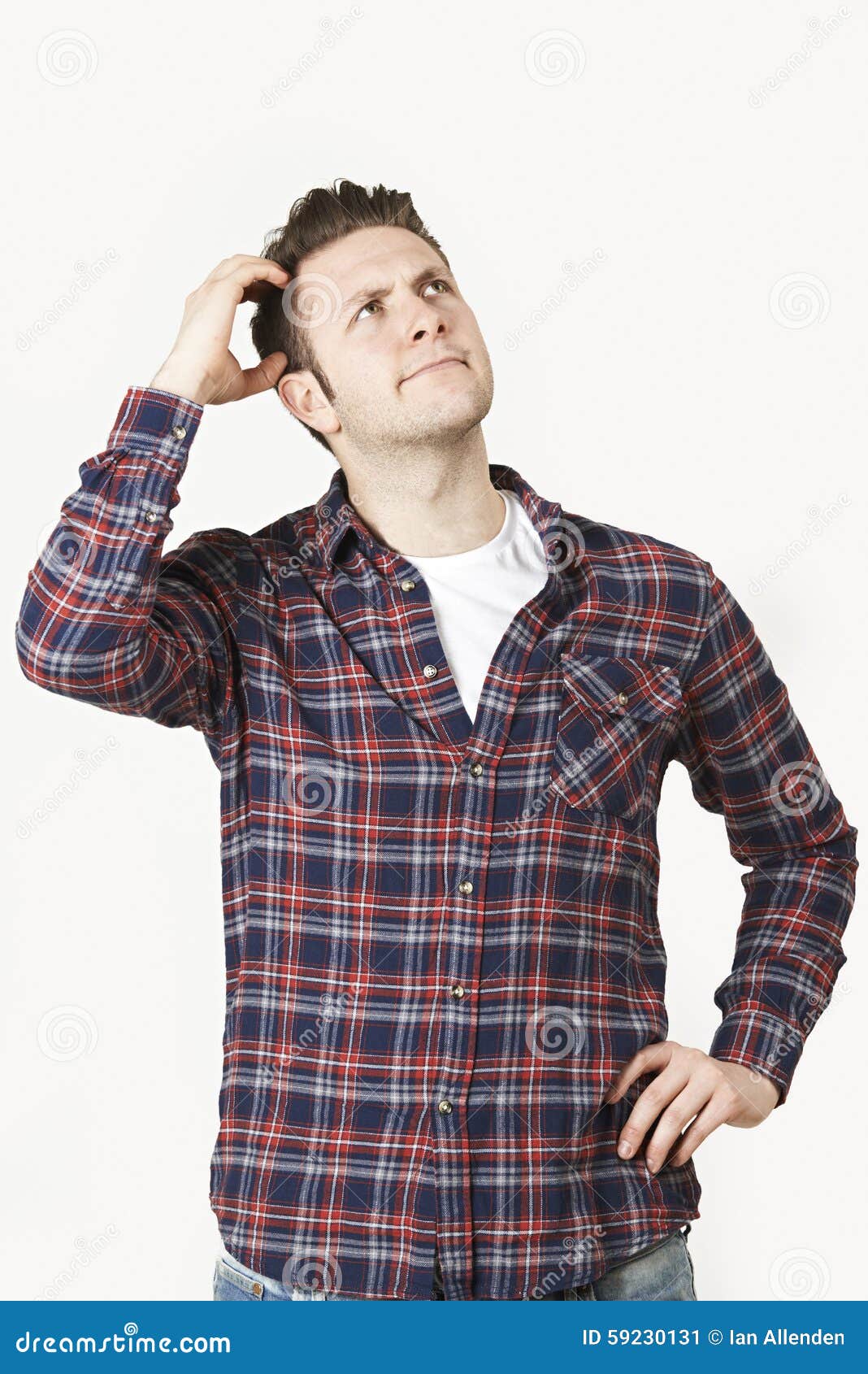 Man Thinking of Idea Against White Background Stock Image - Image of ...