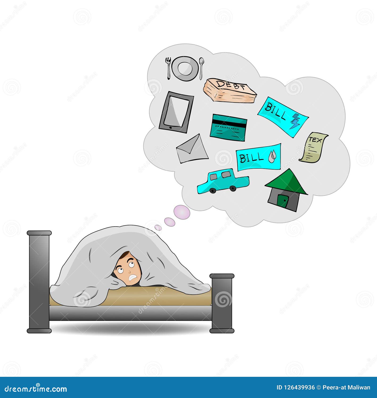 Man Thinking a Lot of Outgoings Stock Vector - Illustration of mail ...