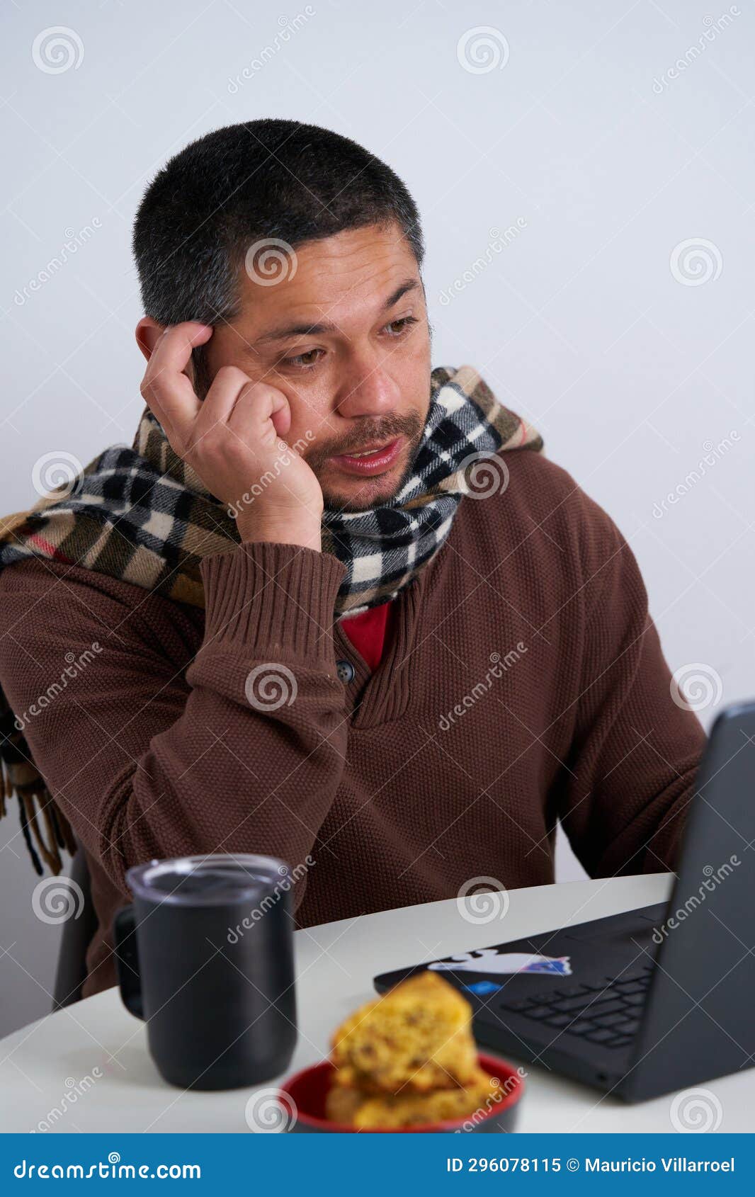 Man Thinking while Making a Video Call Stock Image - Image of typing ...