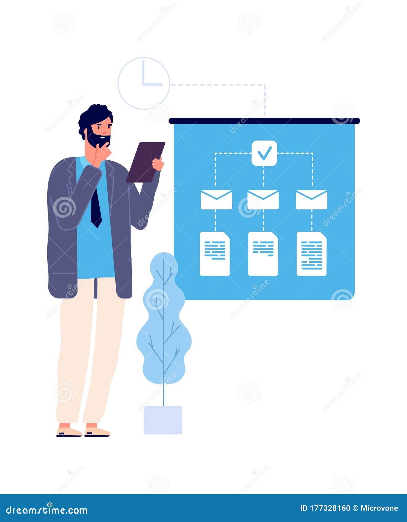 Man Thinking. Manager Tasks, Guy Planning Productive Work Stock Vector ...