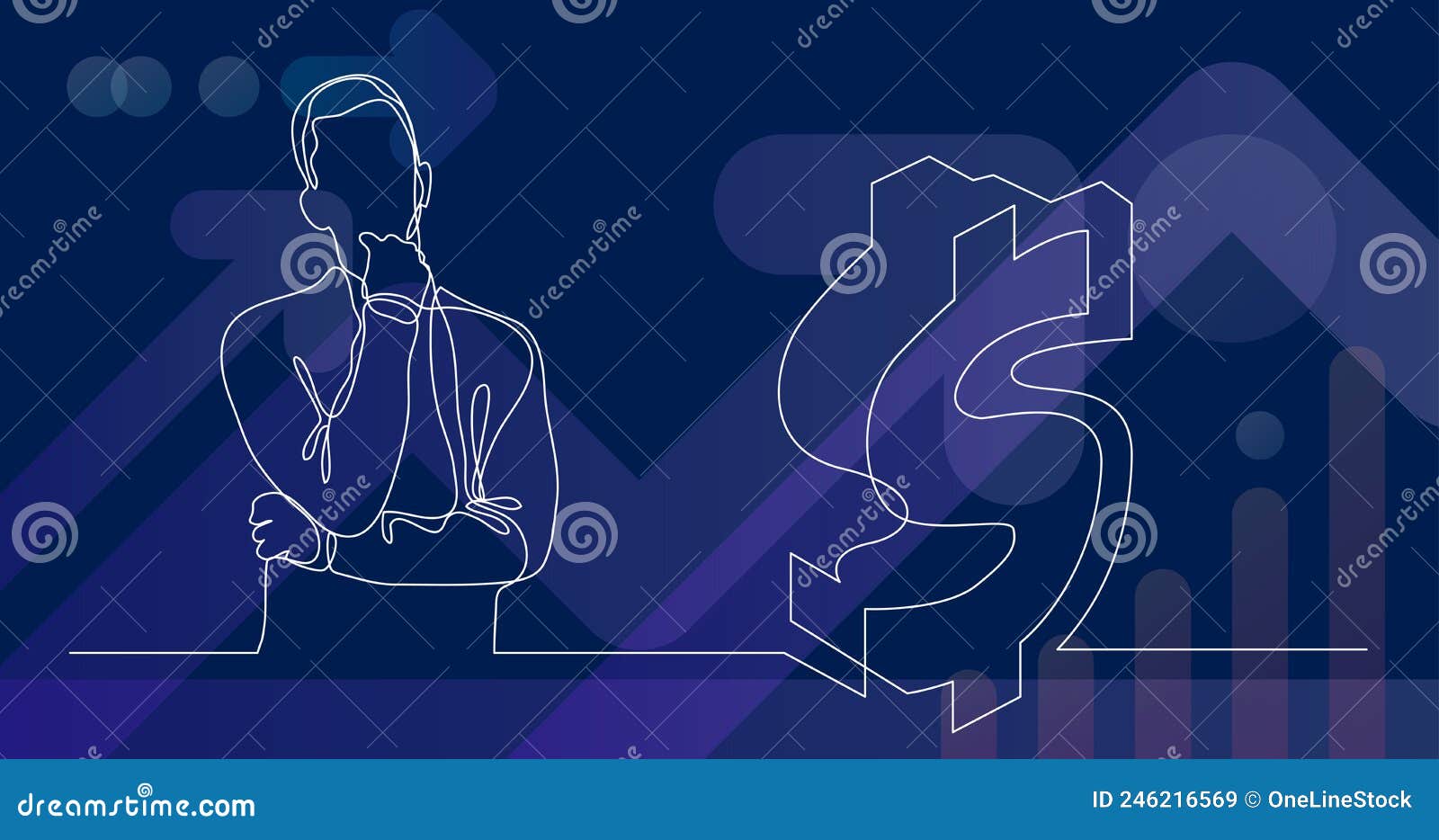 Man Thinking about Money - Continuous Line Drawing Stock Vector ...