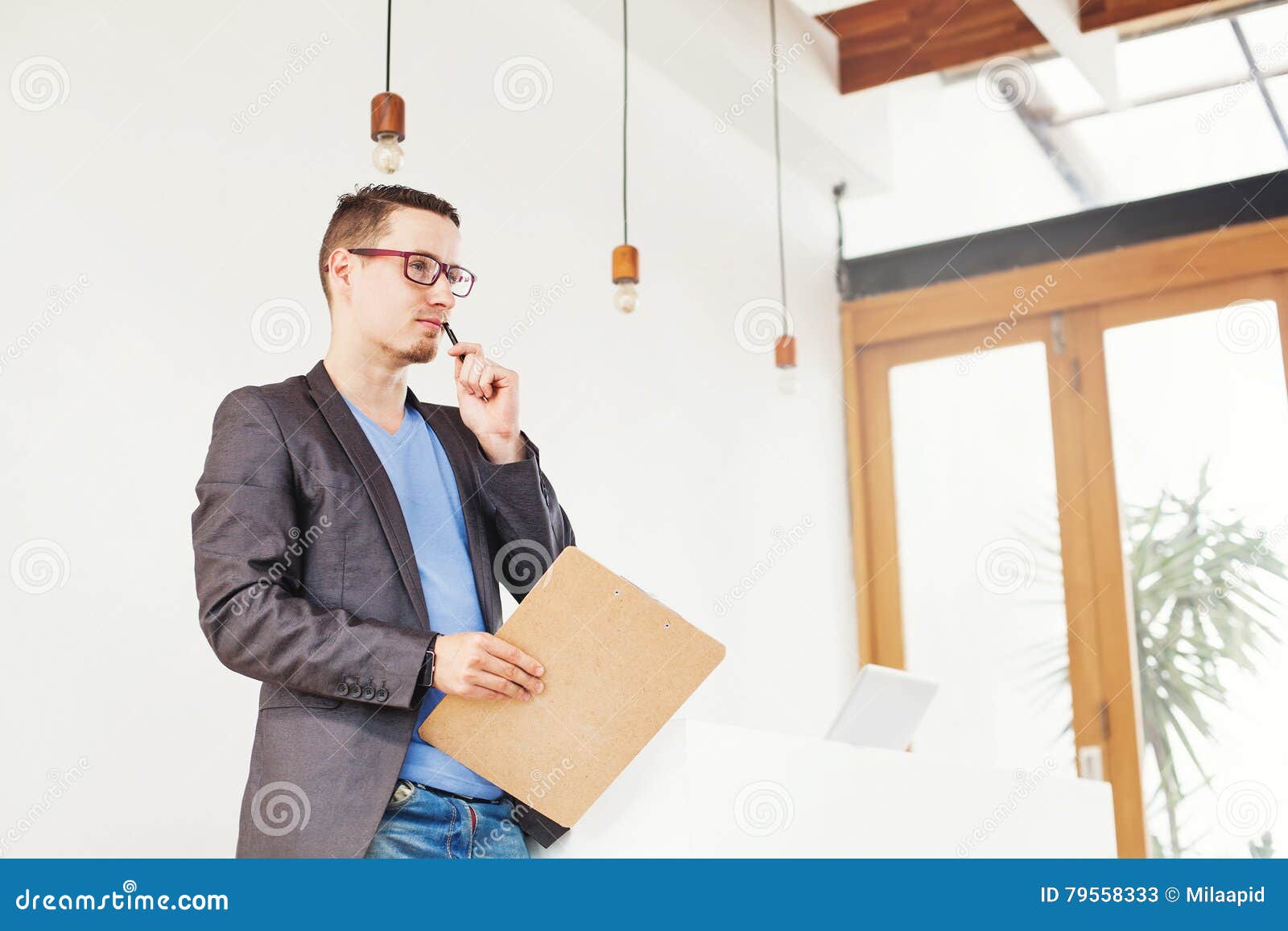 Man Thinking of New Ideas for Business Stock Image - Image of clever ...