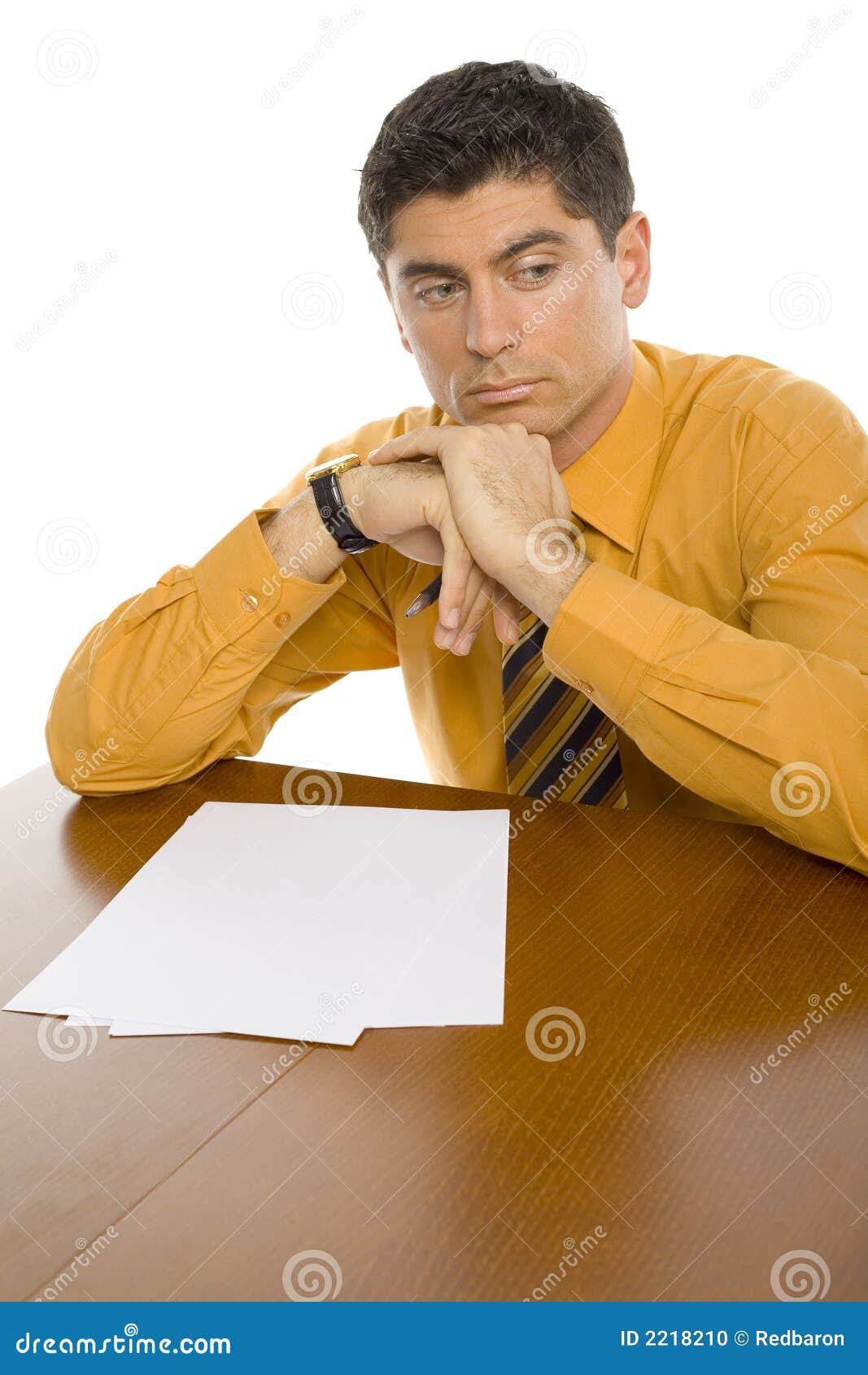Man Thinking at Office Desk Stock Photo - Image of papers, prestige ...