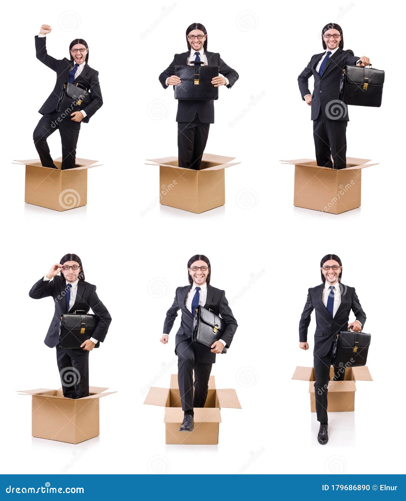 Man in Thinking Out of the Box Concept Stock Photo - Image of collage ...