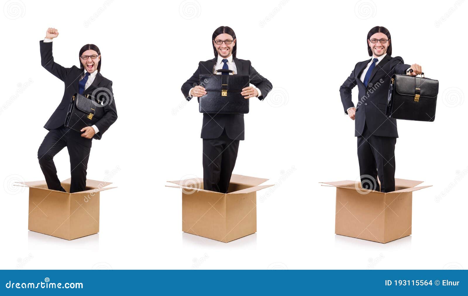 Man in Thinking Out of the Box Concept Stock Photo - Image of package ...