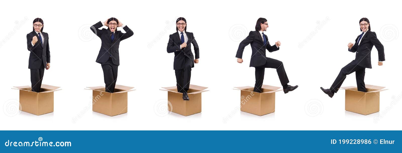 Man in Thinking Out of the Box Concept Stock Photo - Image of collage ...