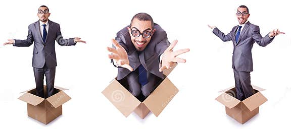 The Man in Thinking Outside the Box Concept Stock Photo - Image of ...