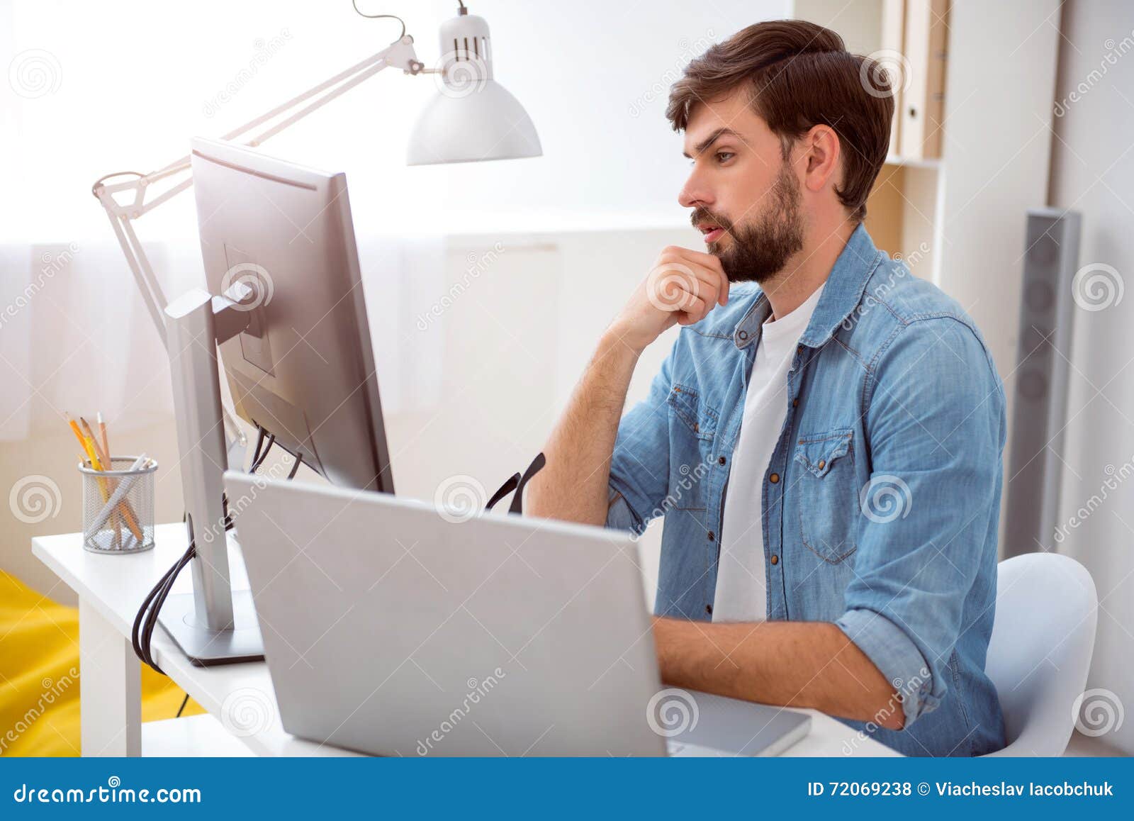 Man Thinking Over Some Details Stock Photo - Image of program, office ...