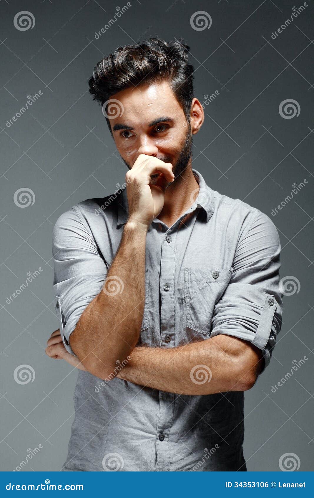 Man thinking stock photo. Image of beard, fashion, high - 34353106