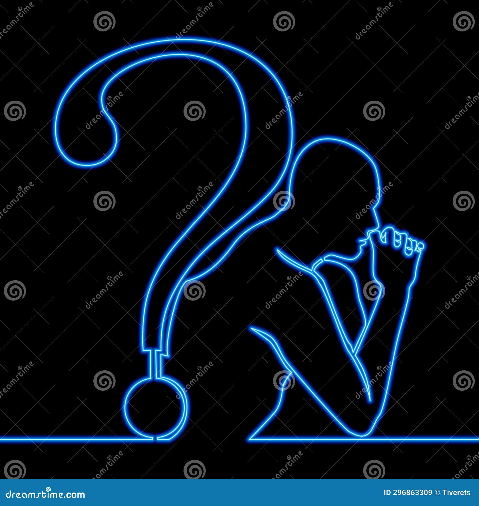 Man is Thinking. Question Mark Neon Glow Vector Illustration Concept ...