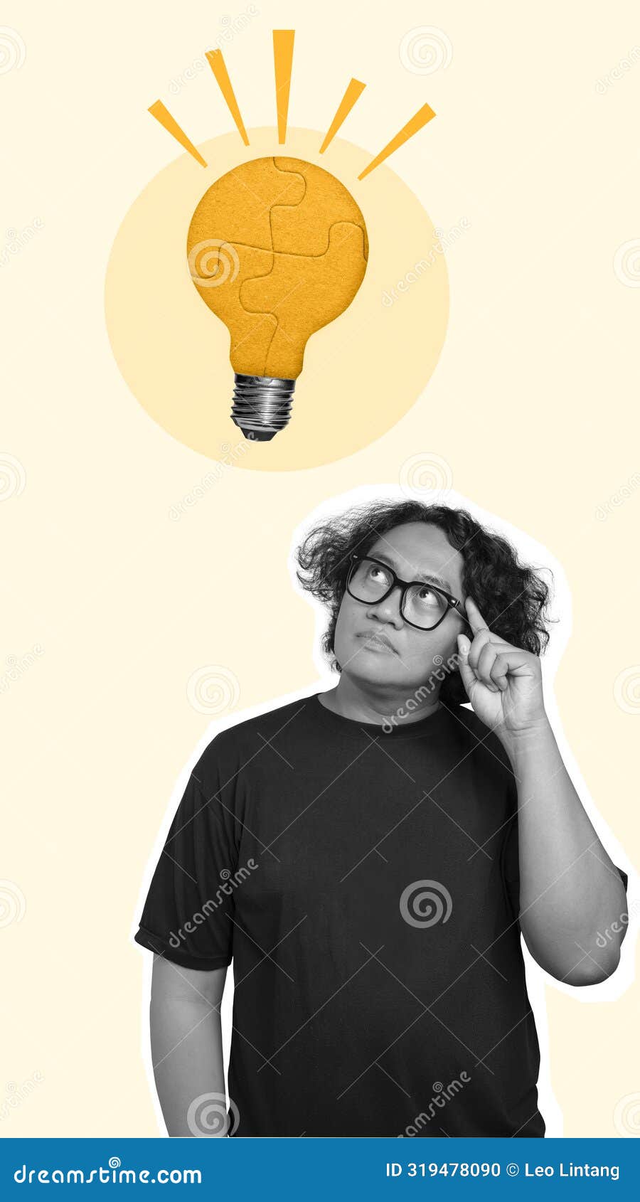 Man Thinking of Something with a Light Bulb Puzzle As a Symbol for New ...