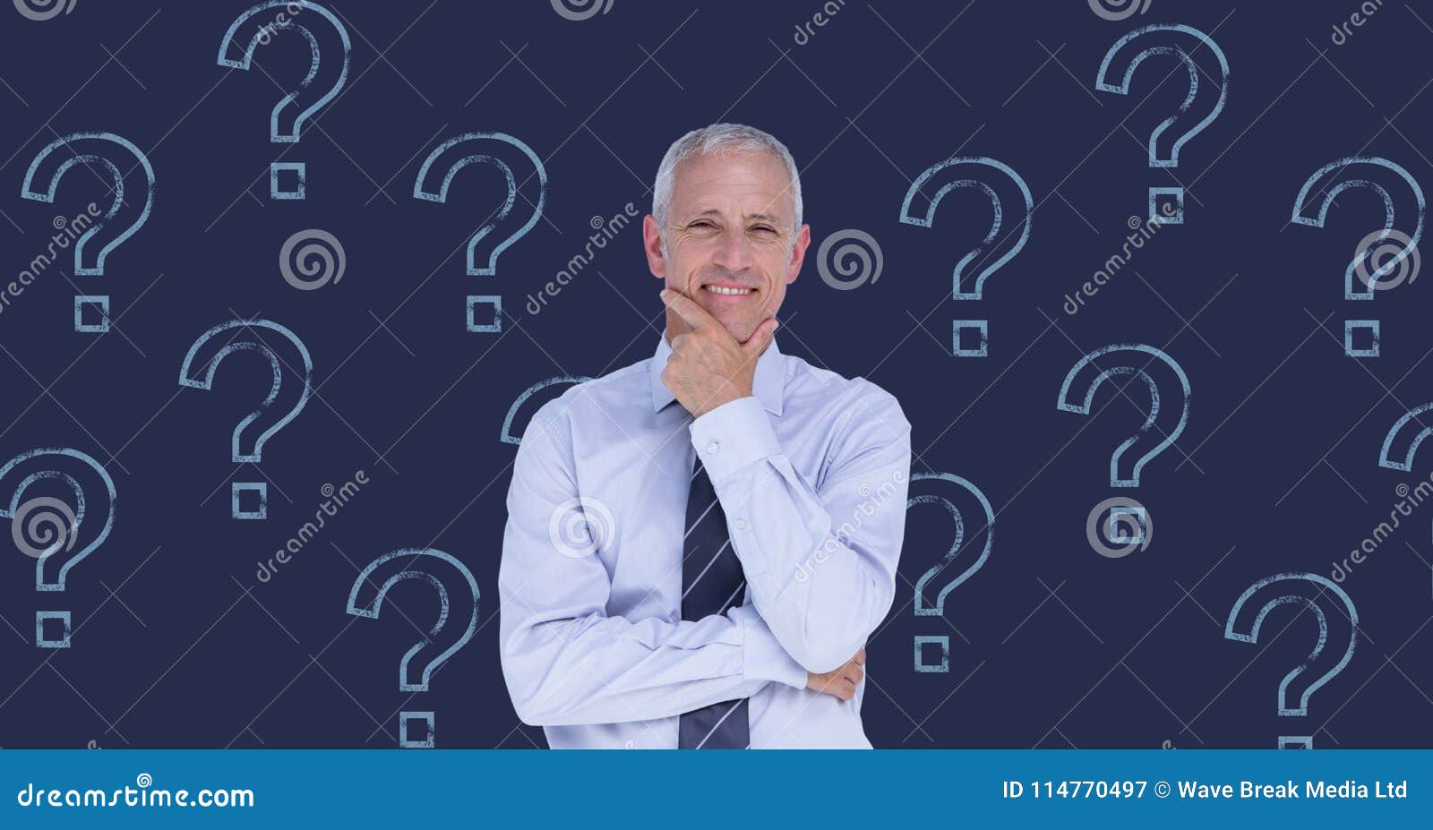 Man Thinking with Stencil Question Marks Stock Image - Image of dressed ...