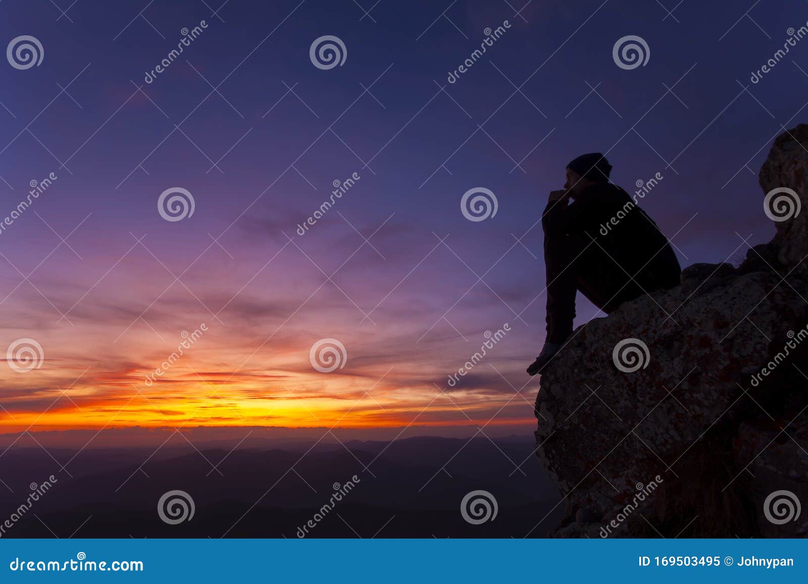 Man thinking in sunset stock image. Image of adventure - 169503495