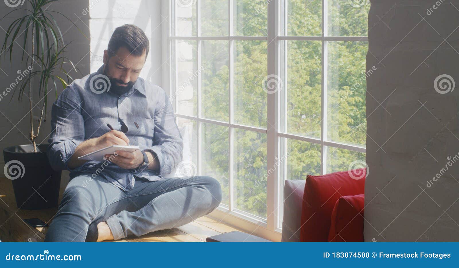 Man Thinking and Taking Notes Stock Photo - Image of sitting, male ...