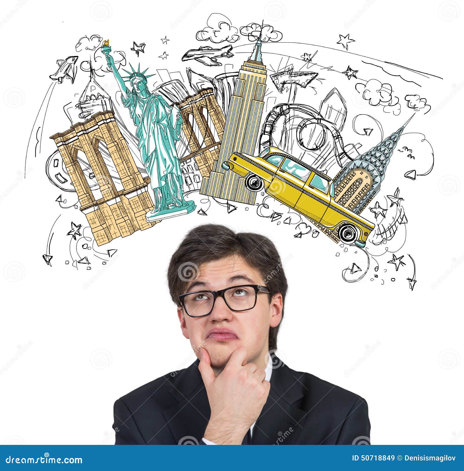 Man thinking stock image. Image of sketching, monument - 50718849