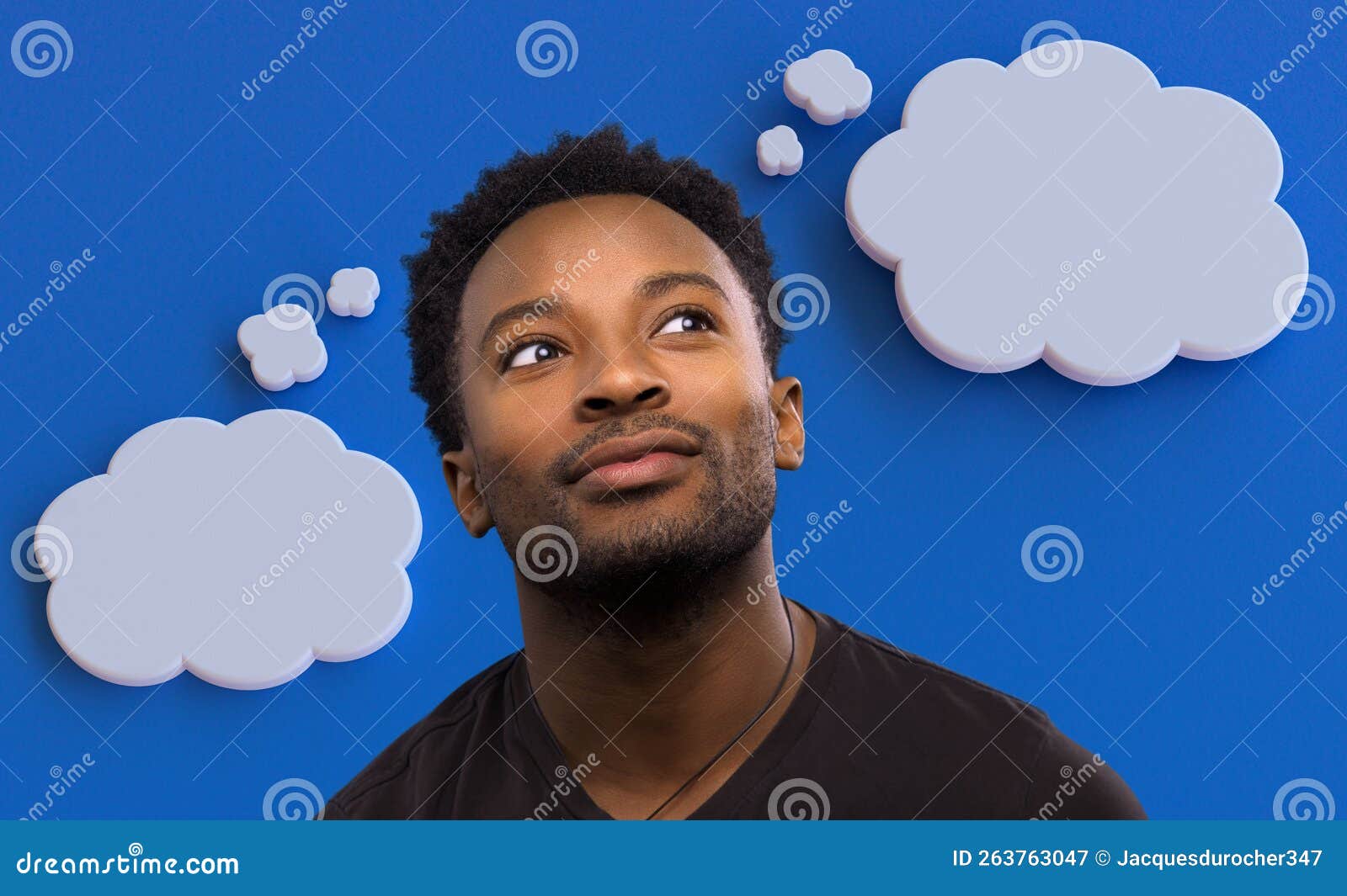 Visionary Man Thinking Imagination Concept Dream White Clouds on Blue ...