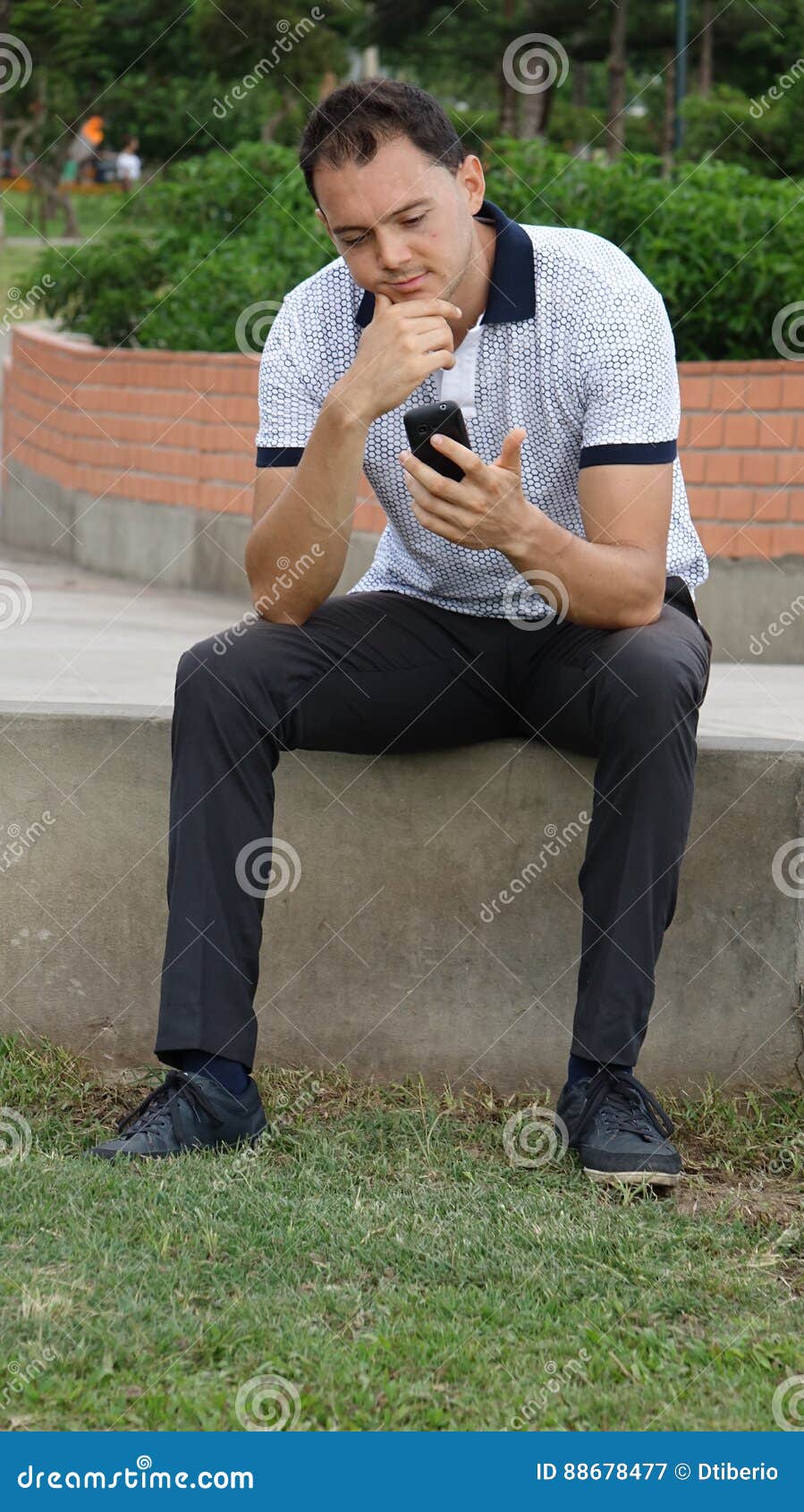Man Thinking Using Cell Phone Stock Image - Image of thoughtful, think ...