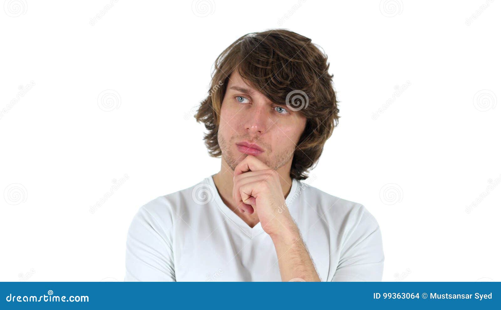 Man Thinking on White Background, Brainstorming Stock Photo - Image of ...