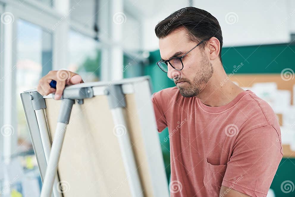 Man, Thinking and Whiteboard for Ideas in Office with Notes, Planning ...